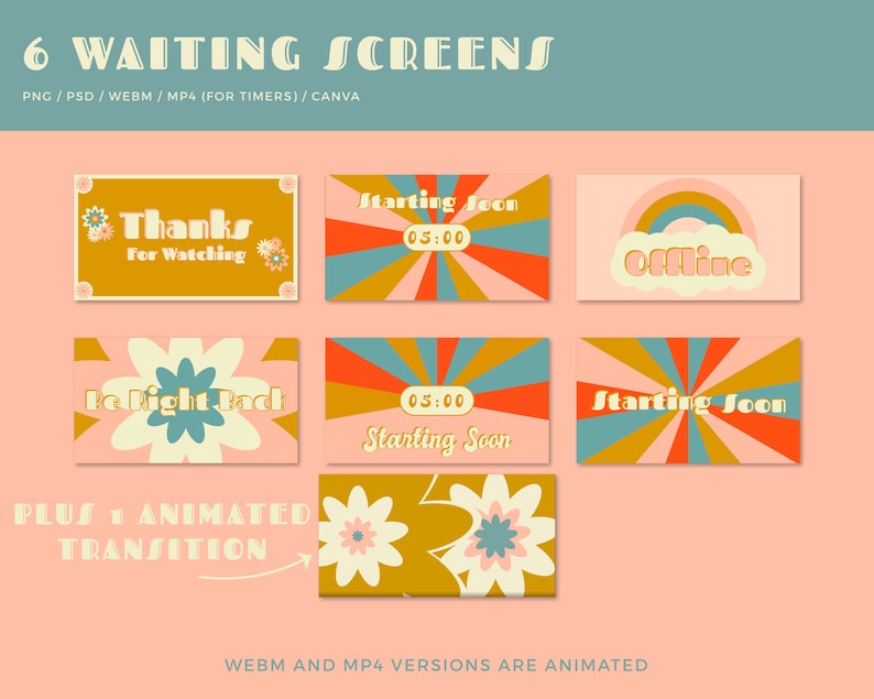 70s Retro Customizable Animated Twitch Stream Overlay Package - Etsy