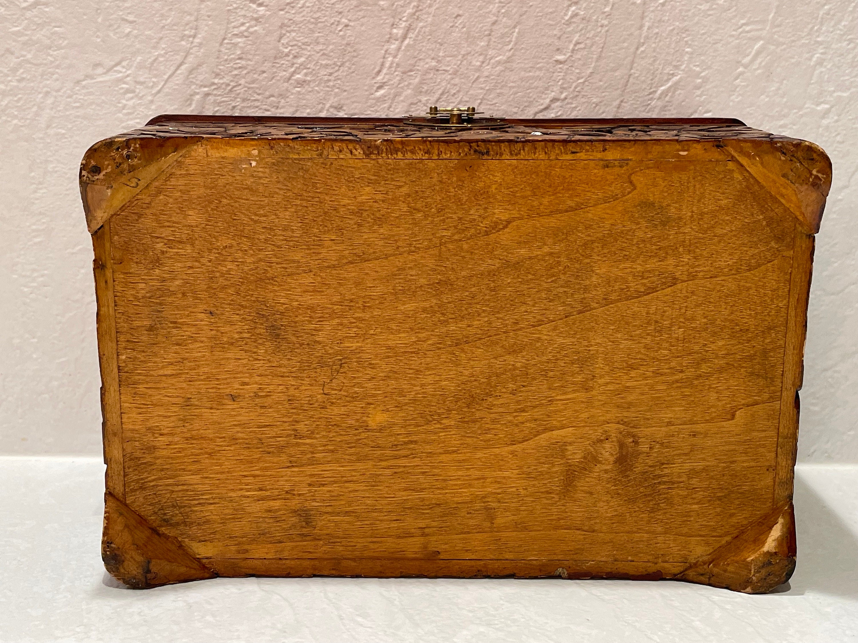 Vintage Asian Large Hand Carved Wooden Jewelry Box With Birds and ...