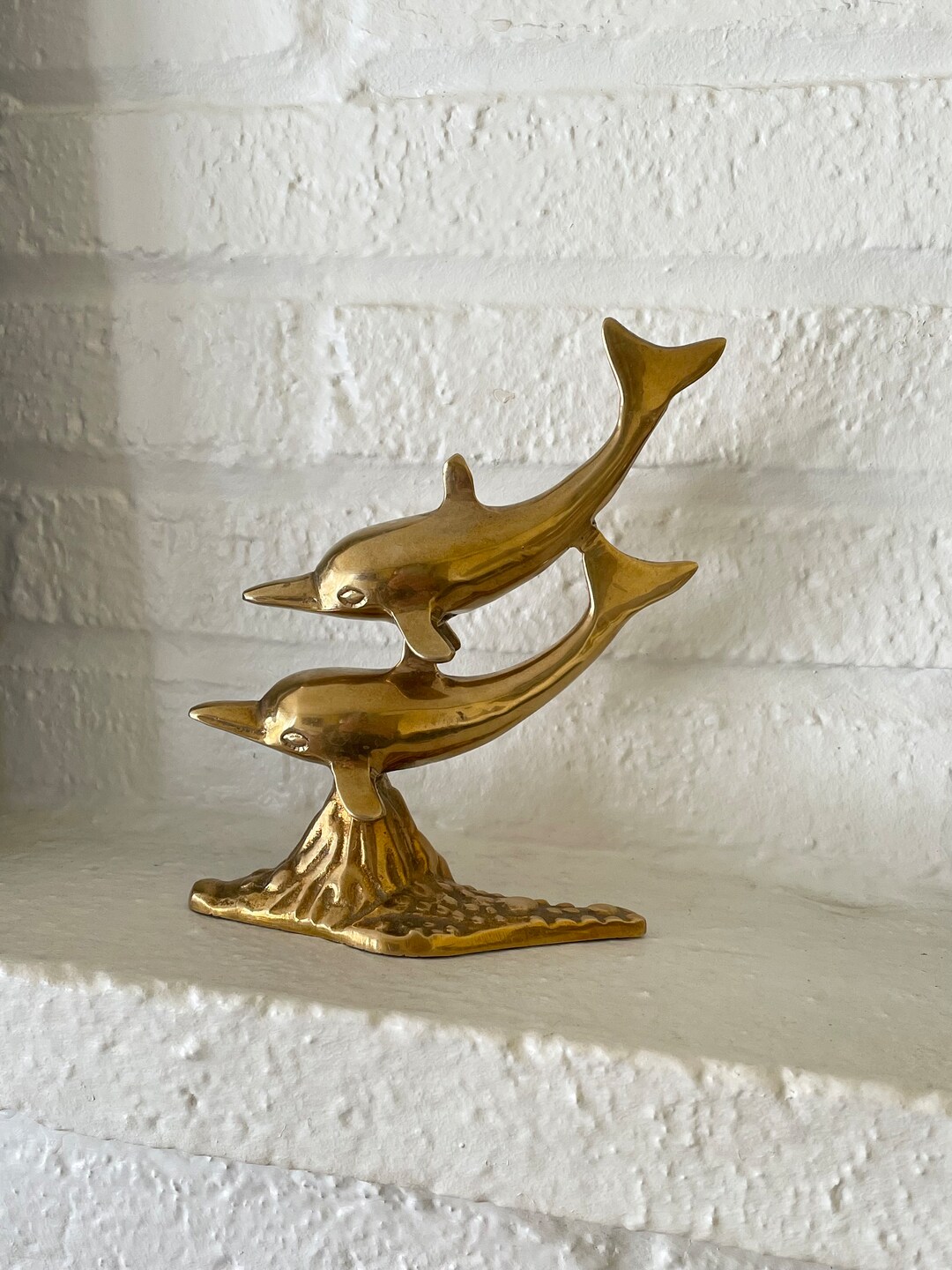 Vintage Brass Swimming Dolphins Figurine| Book Shelf| Book Nook ...