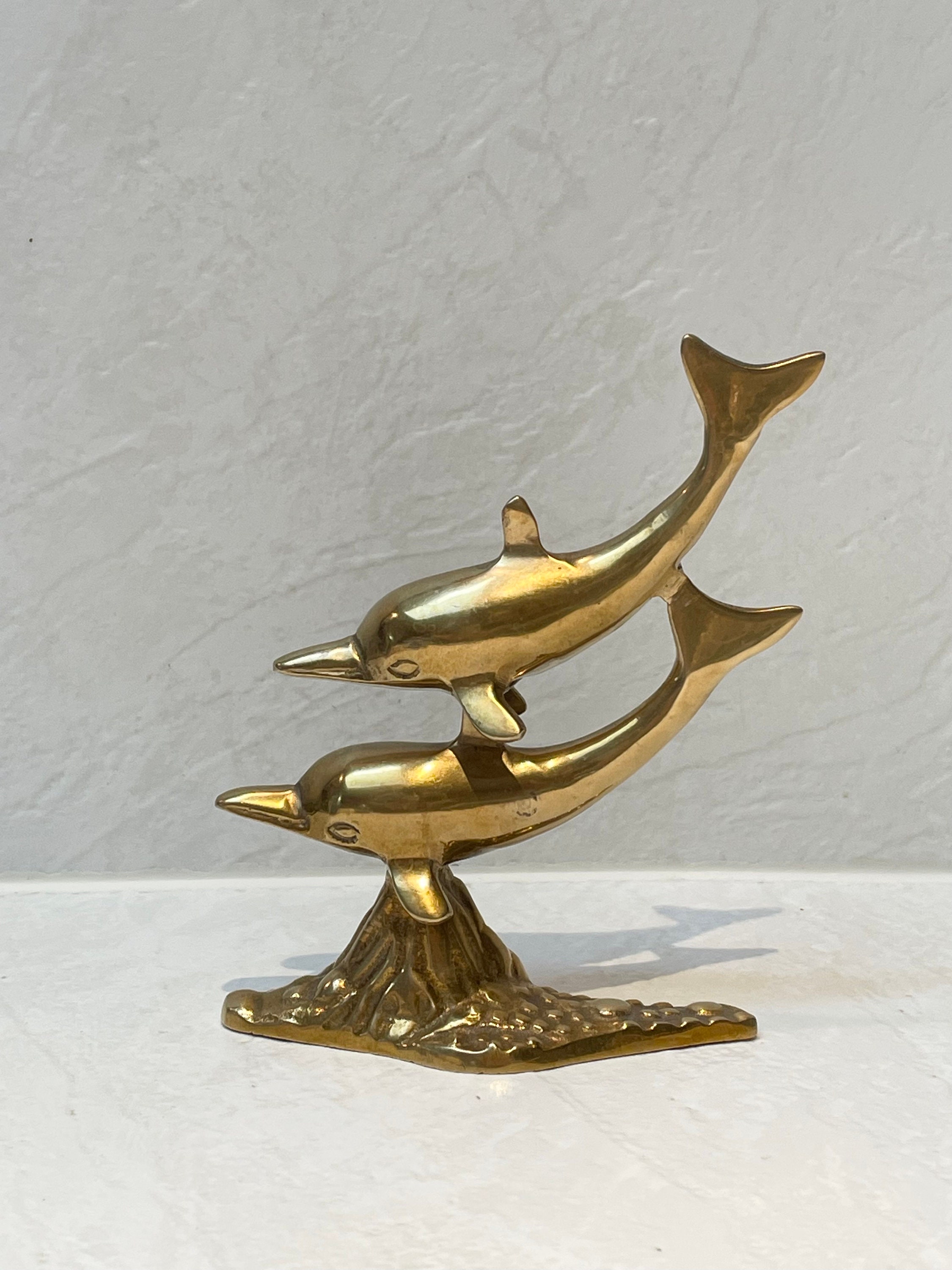 Vintage Brass Swimming Dolphins Figurine| Book Shelf| Book Nook ...