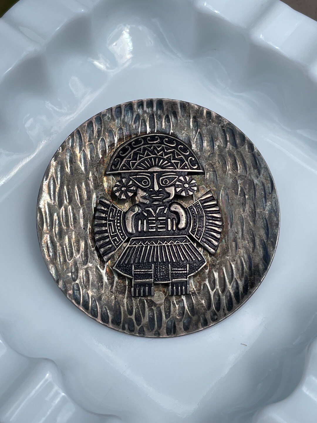 Vintage Sterling Silver Round Peruvian Inca Figure Brooch Inca ...