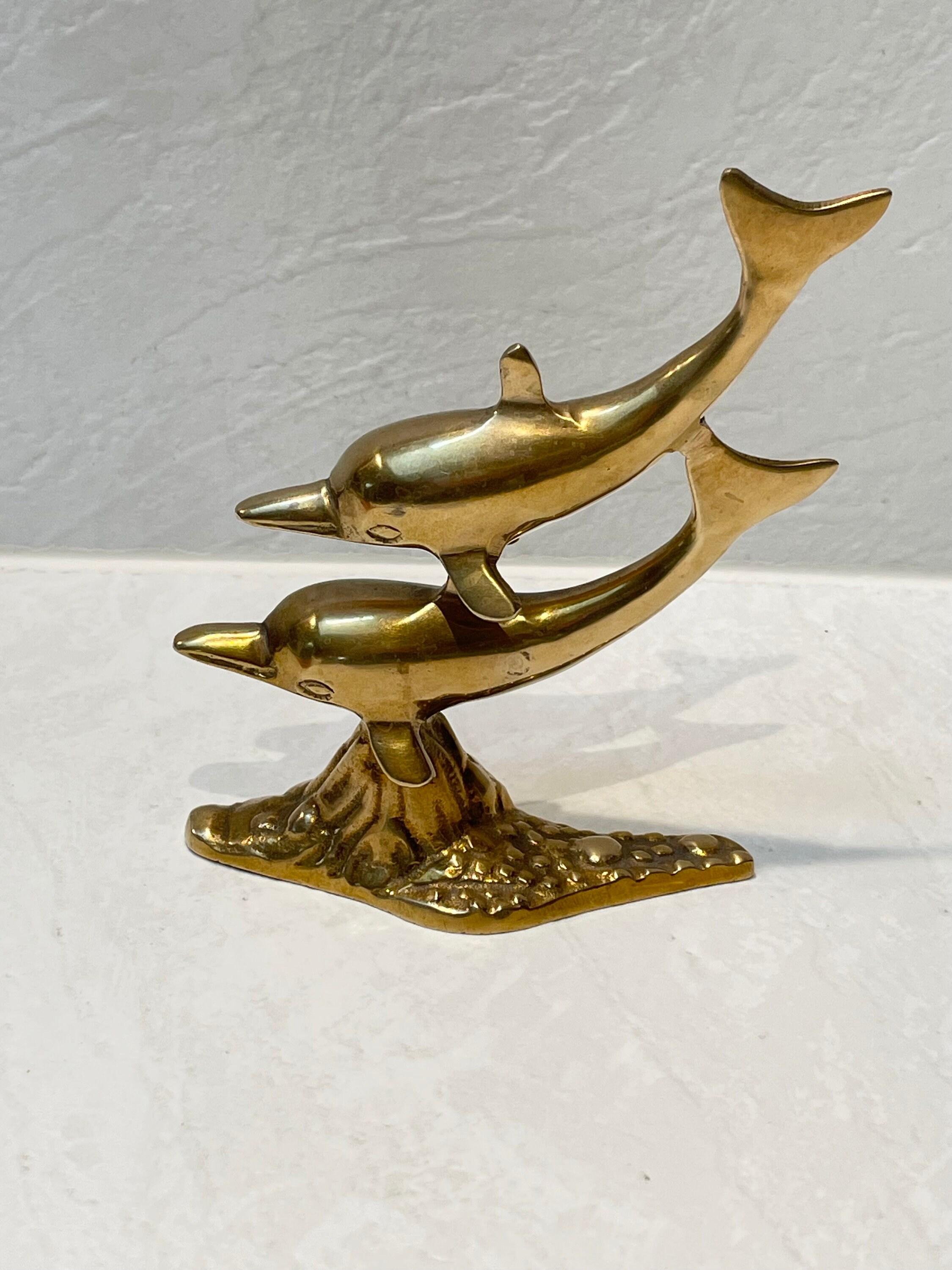 Vintage Brass Swimming Dolphins Figurine Book Shelf Book Nook Library ...