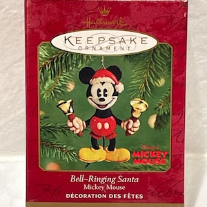 2001 Hallmark Bell Ringing Santa Mickey Mouse Ornament NIB| Christmas ...