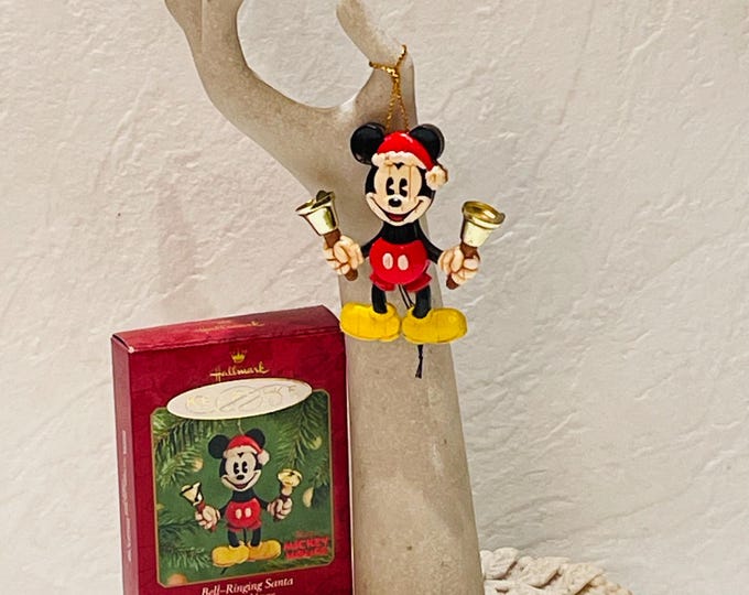 2001 Hallmark Bell Ringing Santa Mickey Mouse Ornament NIB| Christmas ...