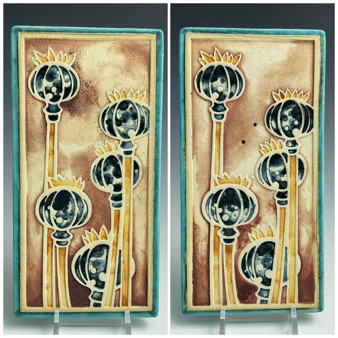 Handmade Ceramic Art Tile,painterly Poppy Pods Tile - Etsy