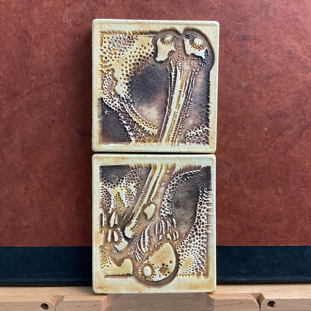 Handmade Ceramic Art Tile Dyptic/ Skull and Bones - Etsy