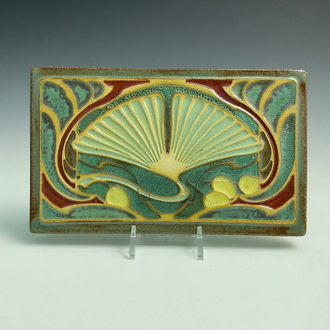 Handmade Ceramic Art Tile, Ginkgo and Fruits / Art Nouveau - Etsy