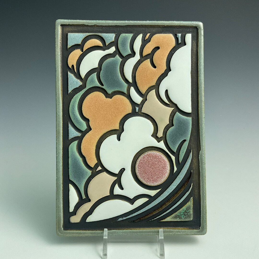 Handmade Ceramic Art Tile, Cloud Skyscape , Cumulus Papaya Sun - Etsy