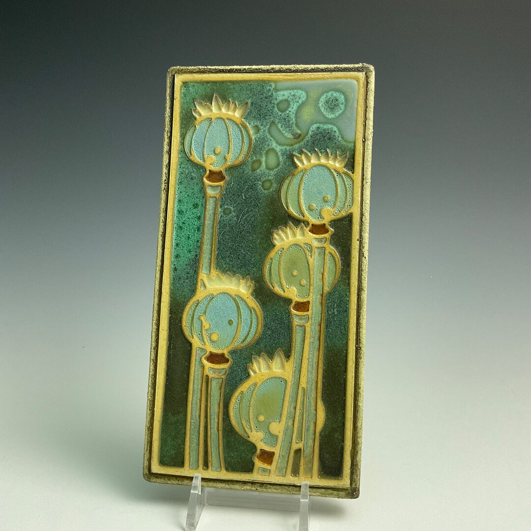 Handmade Ceramic Art Tile, Glazed Poppy Pods Tile - Etsy