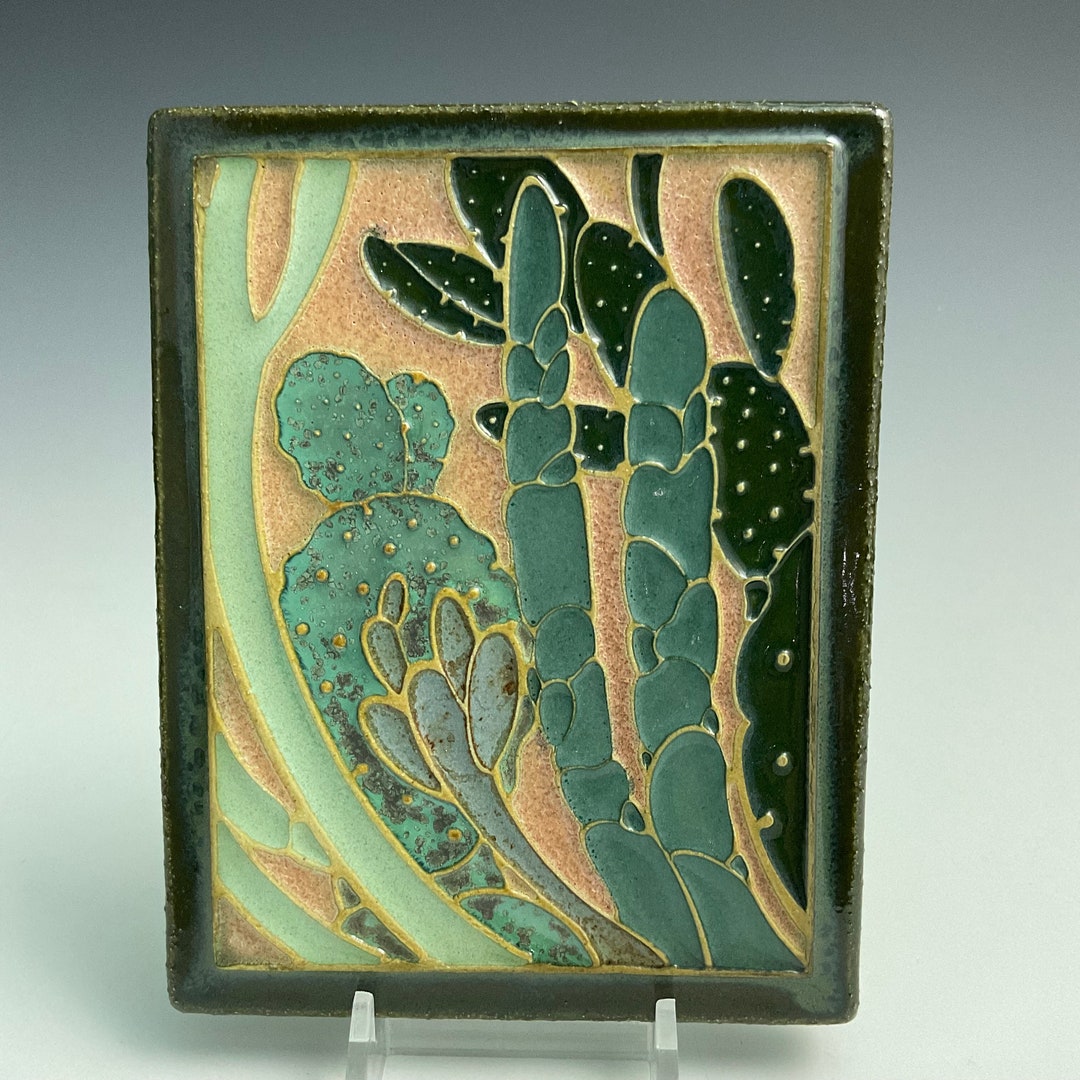 Handmade Ceramic Art Tile, Cactus Scene , Landscape, Desert Scape - Etsy