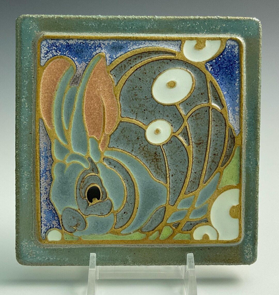 Handmade Ceramic Art Tile, Adorable Bunny/ Rabbit With Dandelions Tile ...