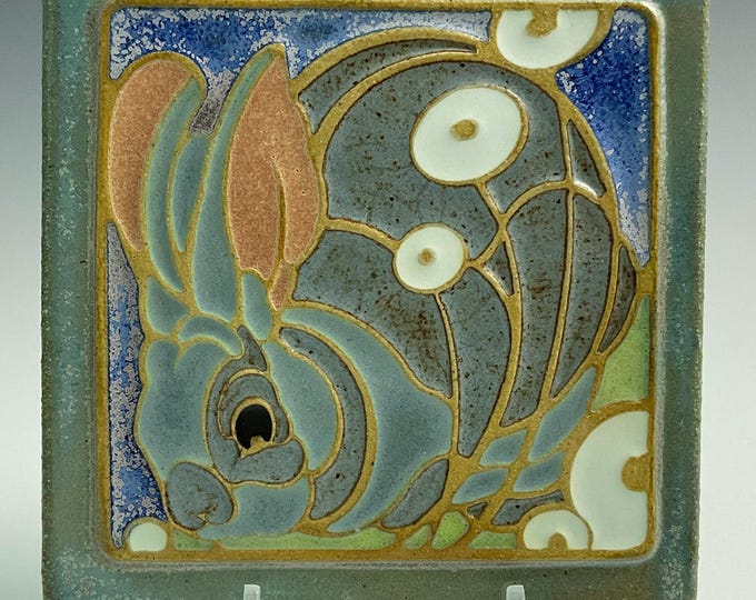 Handmade Ceramic Art Tile, Adorable Bunny/ Rabbit With Dandelions Tile ...