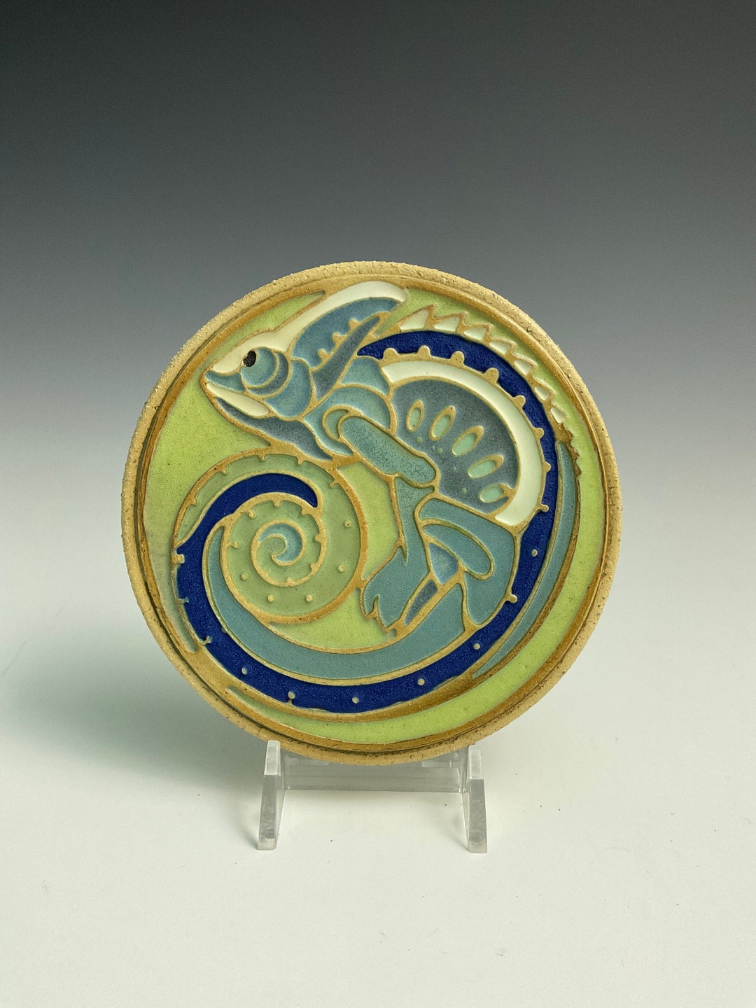 Handmade Ceramic Art Tile, the Veiled Chameleons - Etsy