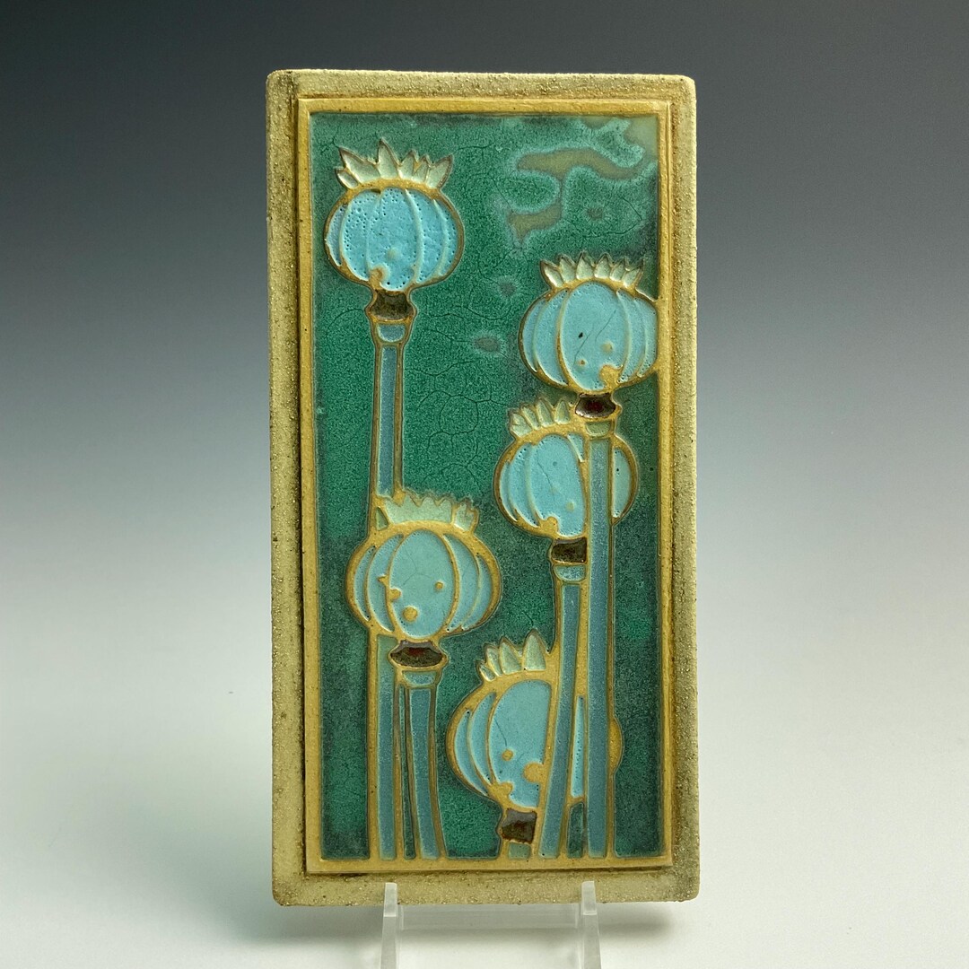 Handmade Ceramic Art Tile, Glazed Poppy Pods Tile - Etsy