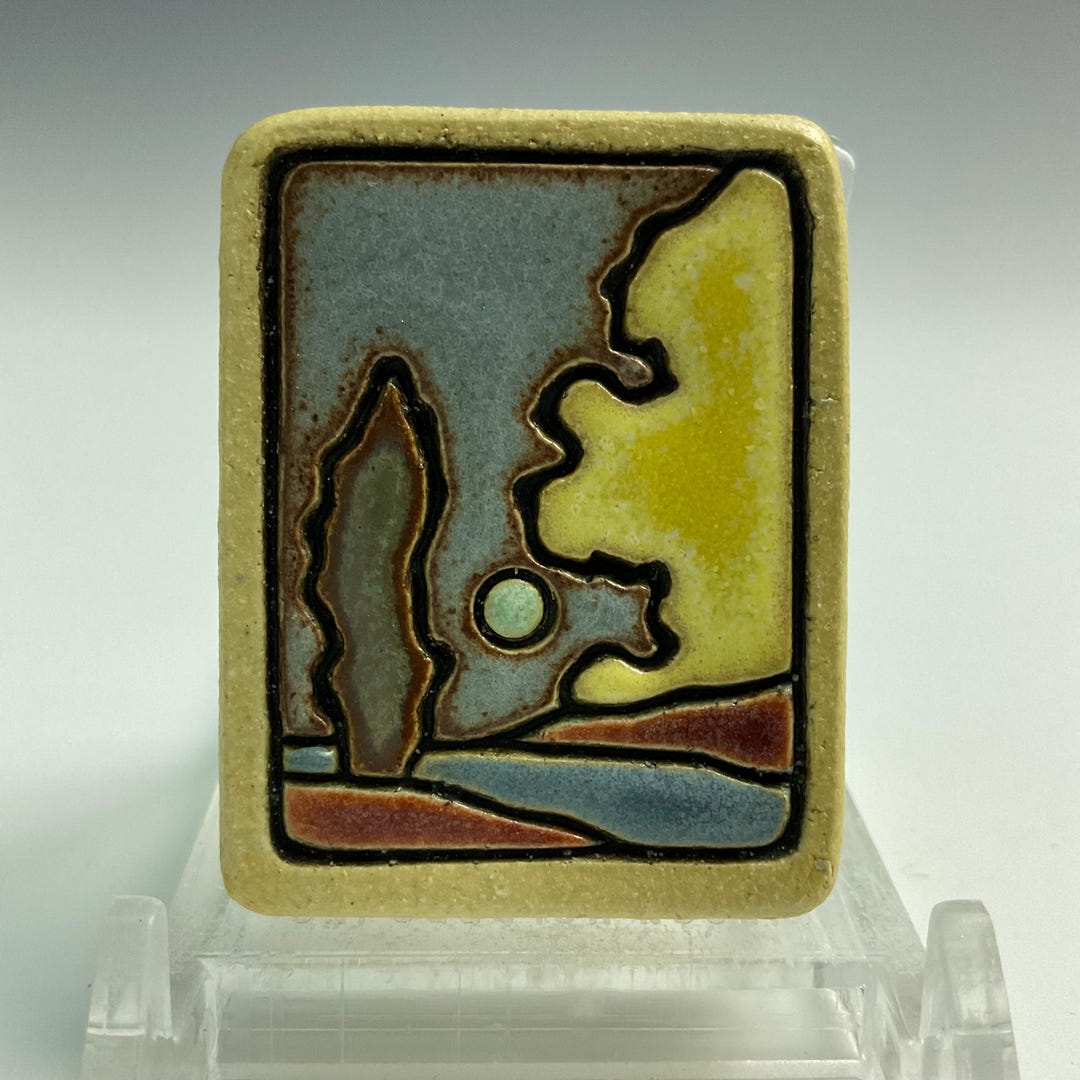 Handmade Ceramic Landscape Tiny Red Earth Under a Blue Sun/ Art Tile - Etsy