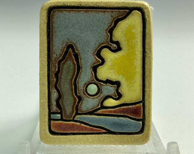 Handmade Ceramic Landscape Tiny Red Earth Under a Blue Sun/ Art Tile - Etsy