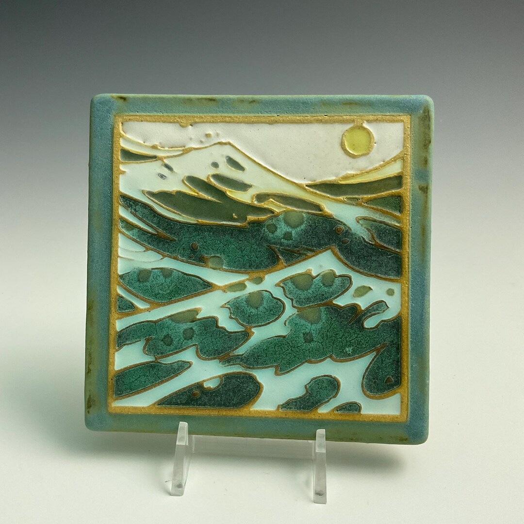 Handmade Ceramic Art Tile, Wave Scape /seascape - Etsy