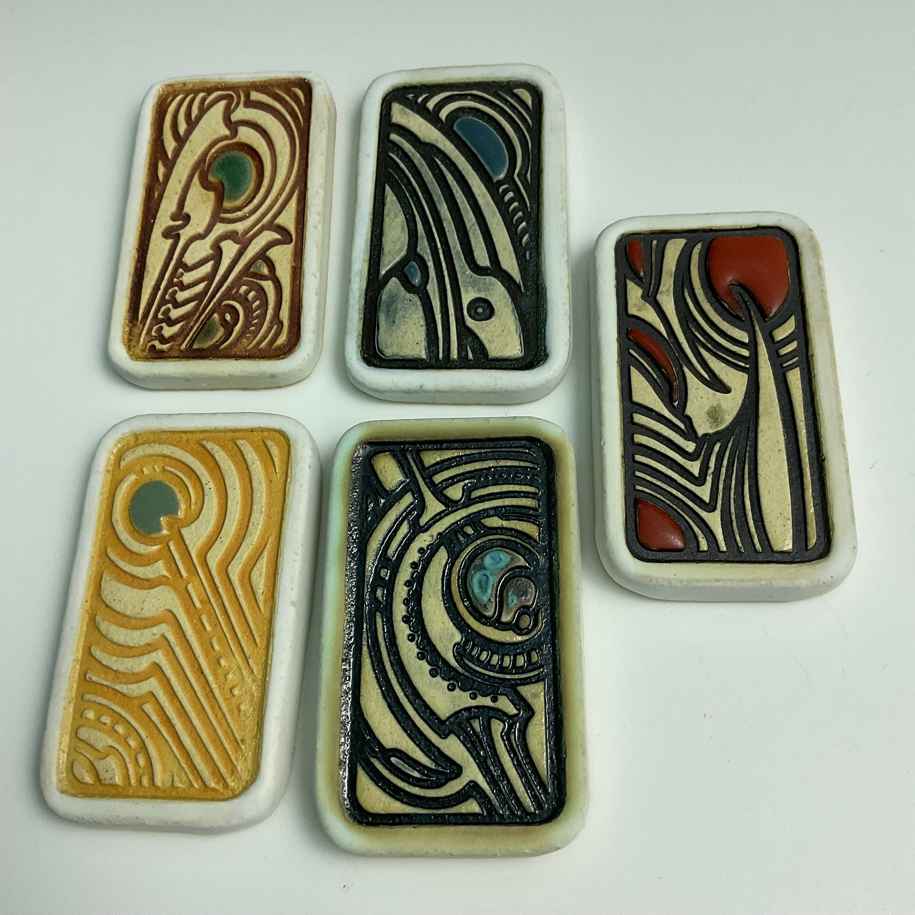 Handmade Ceramic Art Tile, Bio Organic 5 Tile Set - Etsy