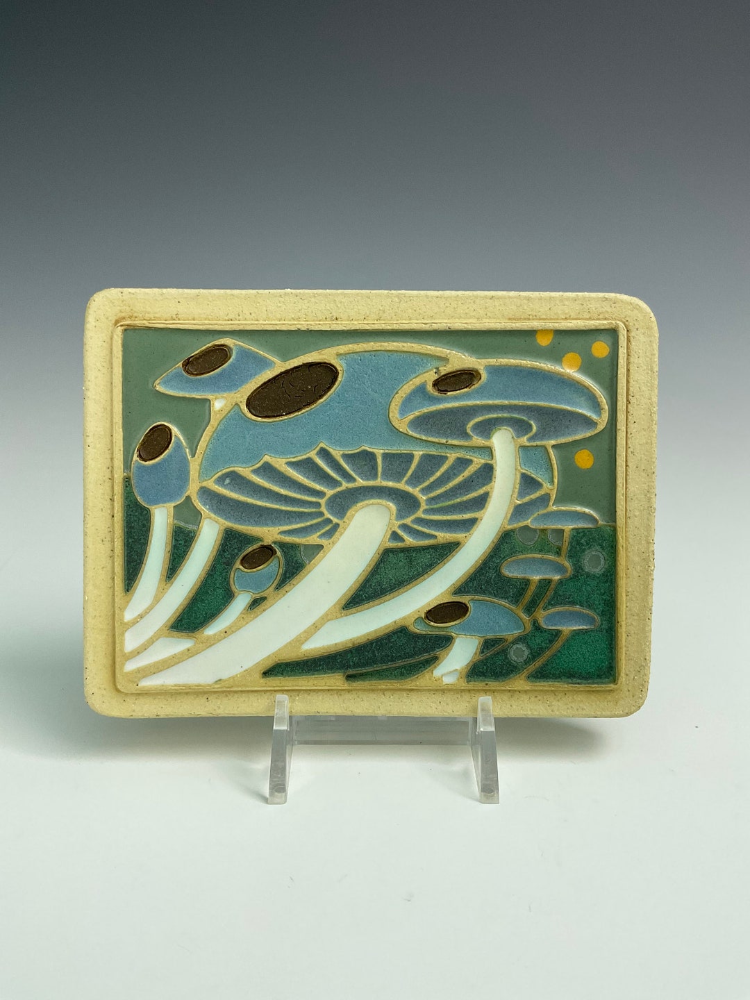 Handmade Ceramic Art Tile, Happy Mushrooms Tile - Etsy