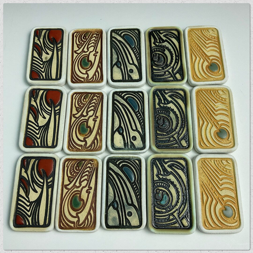 Handmade Ceramic Art Tile, Bio Organic 5 Tile Set - Etsy