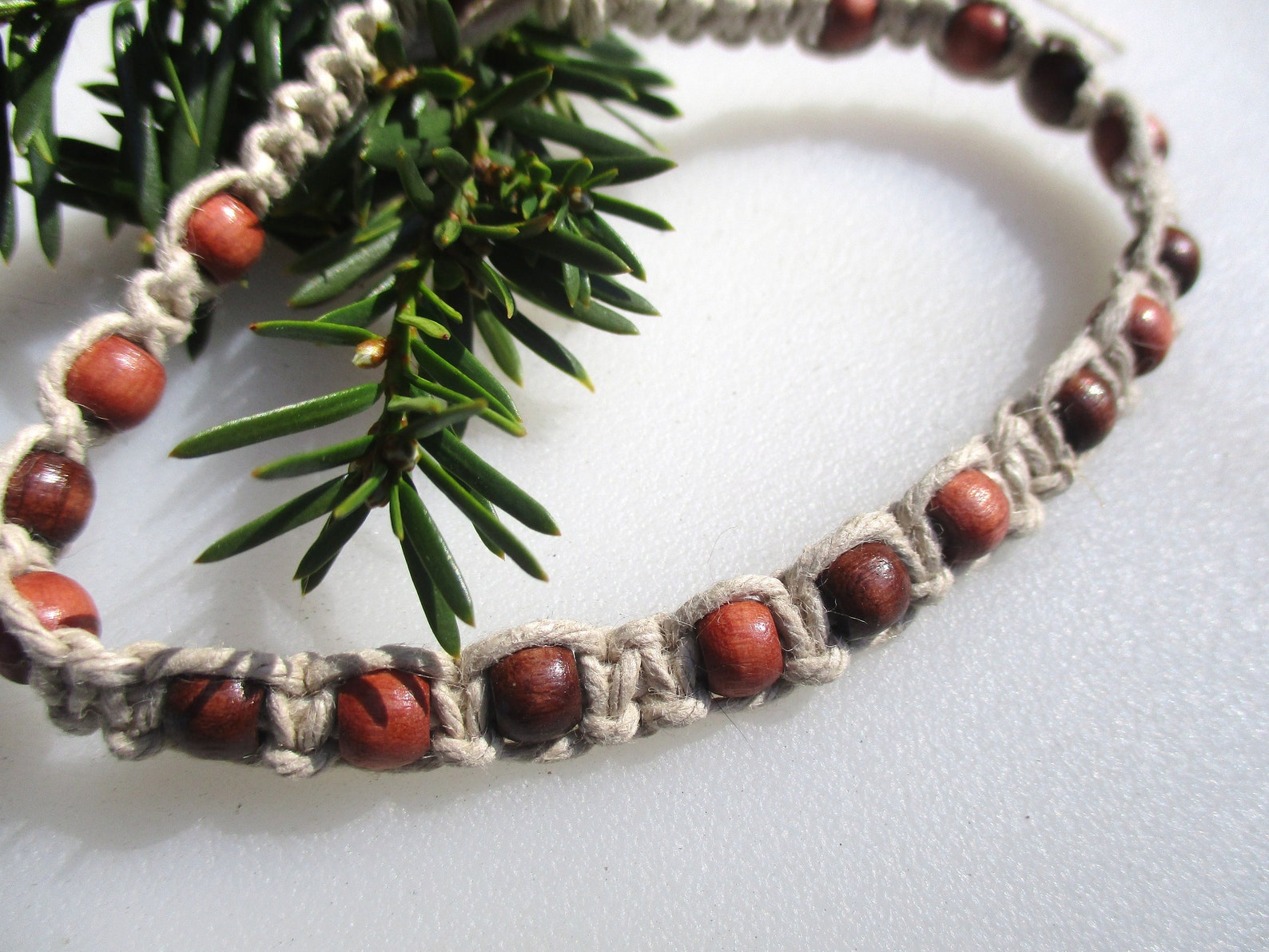 Hemp Necklace, Thin Hemp Choker, Wooden Beaded Hemp, Hemp Jewelry - Etsy