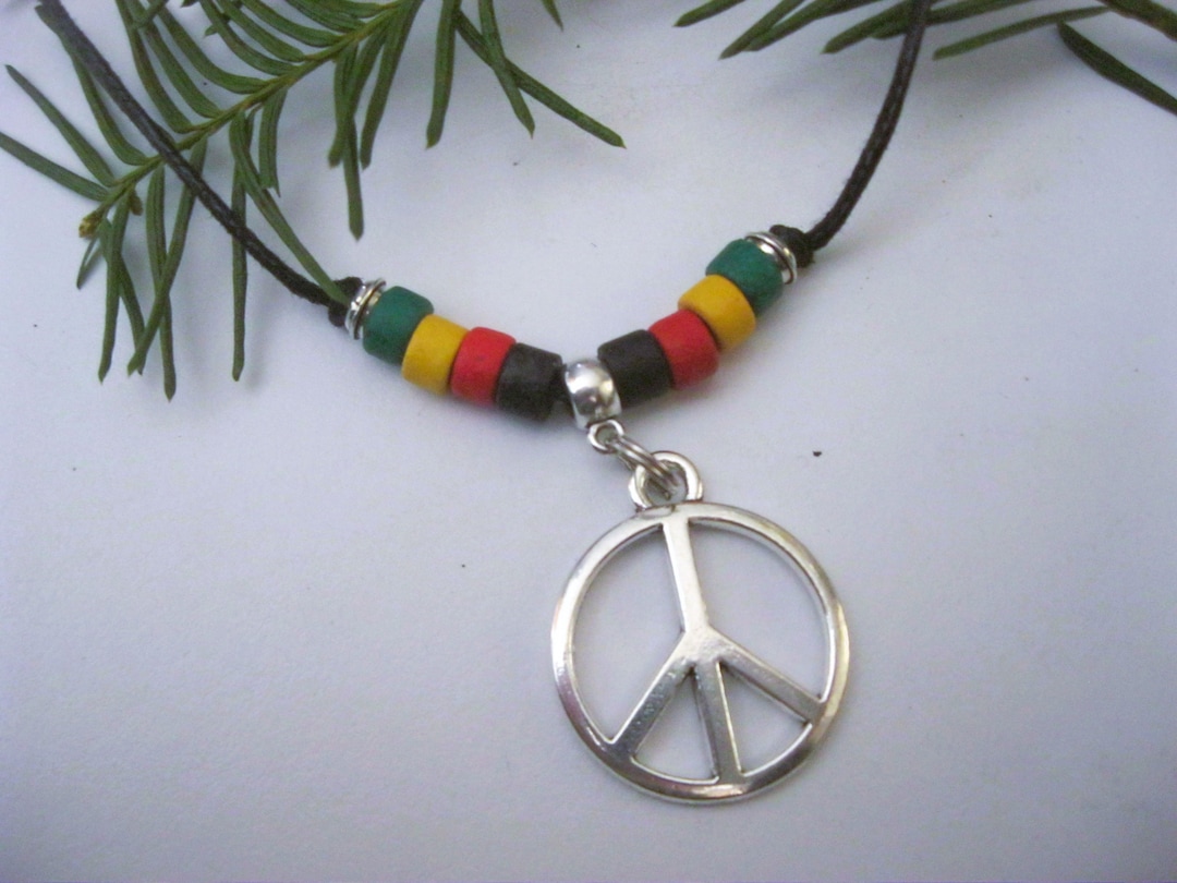 Peace Sign Choker Necklace, Rasta, Ceramic Beads, Adjustable Cord - Etsy