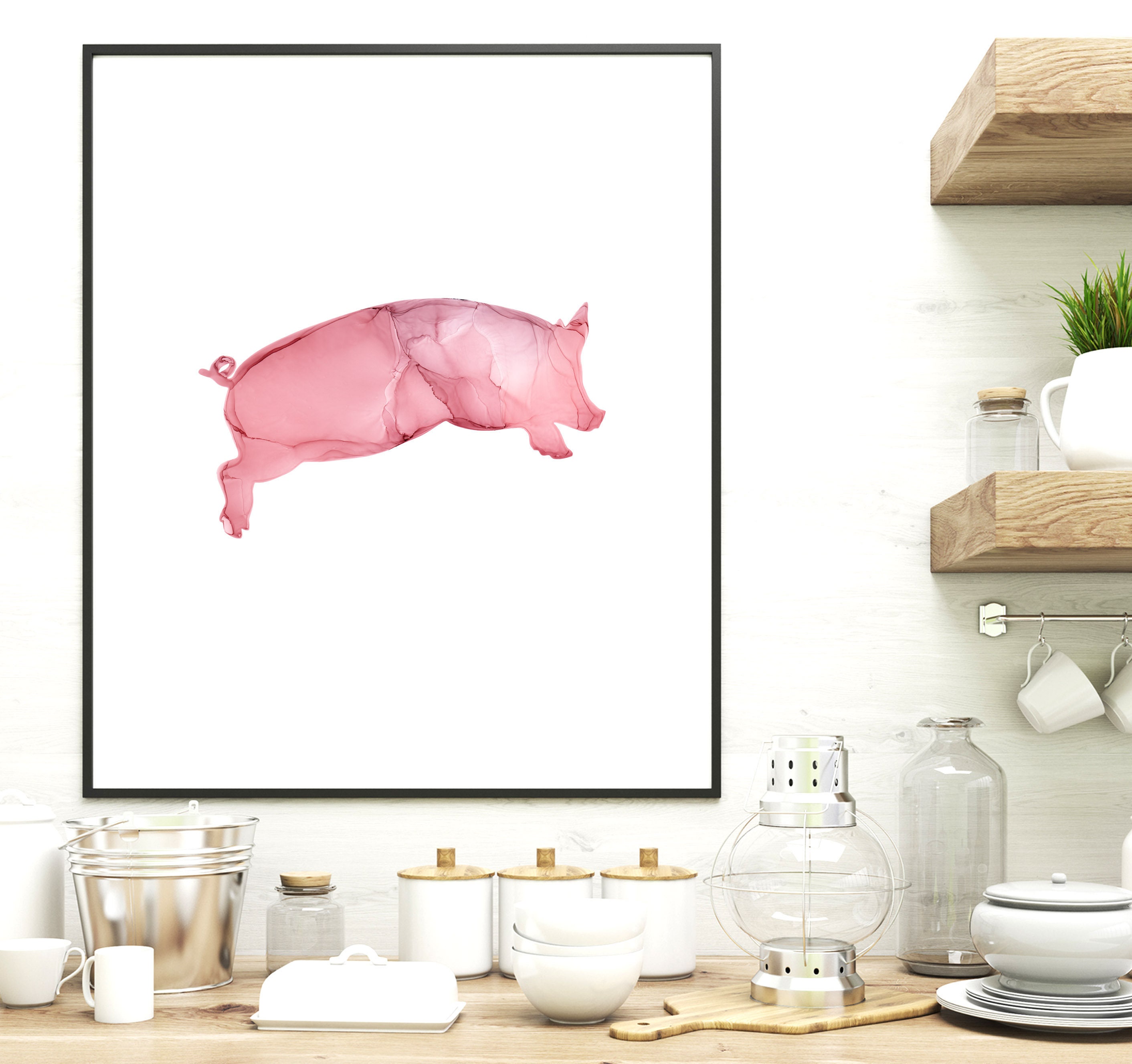 Pig Poster Wall Art Abstract Alcohol Ink Art Pig Jumping Art - Etsy