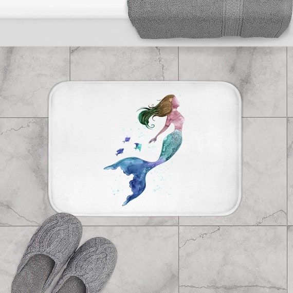 Bath Mat Mermaid Blue Teal Bathroom Sea Animals Beach - Etsy