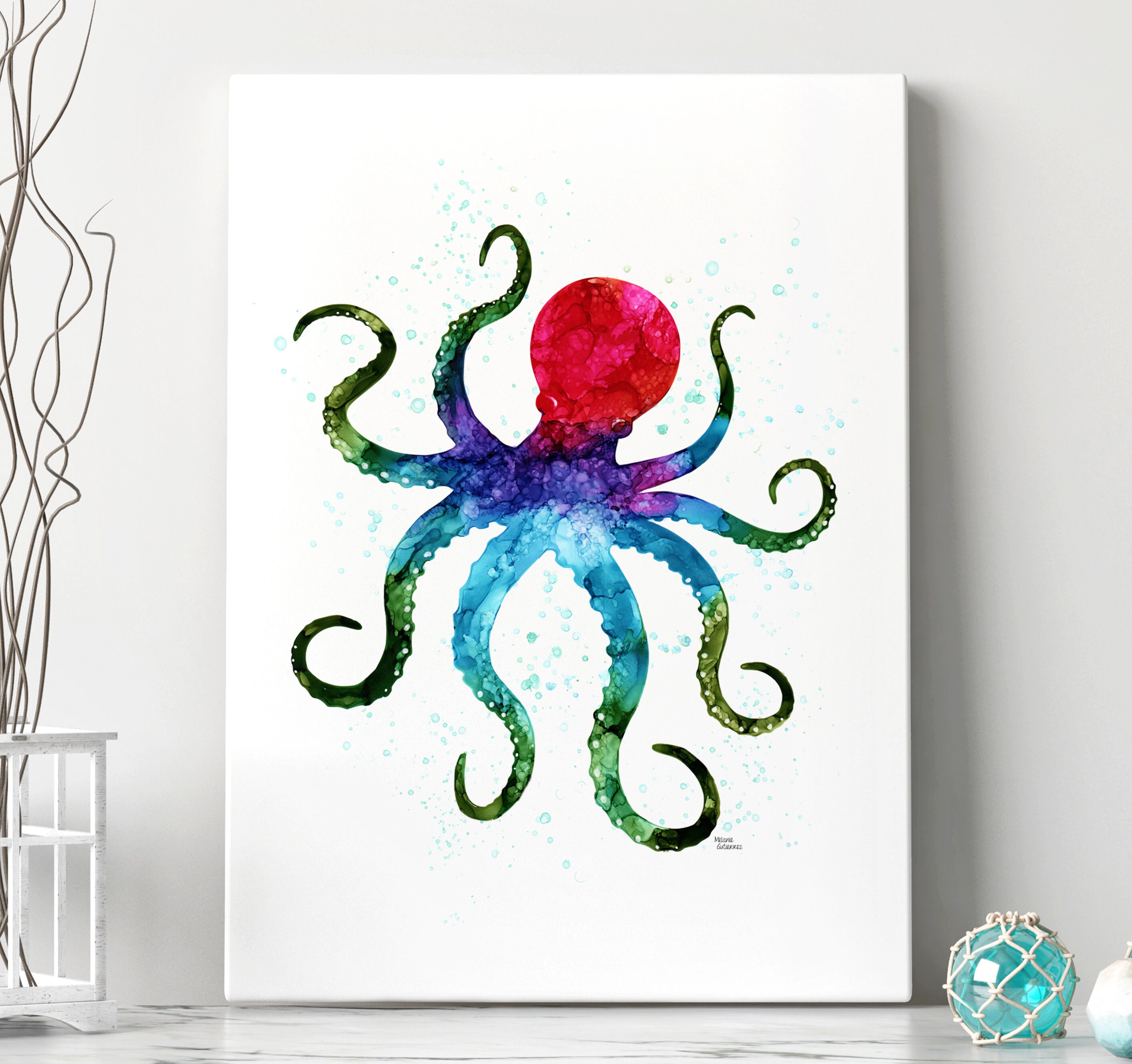 Octopus Canvas Wall Art Abstract Alcohol Ink Art Colorful | Etsy
