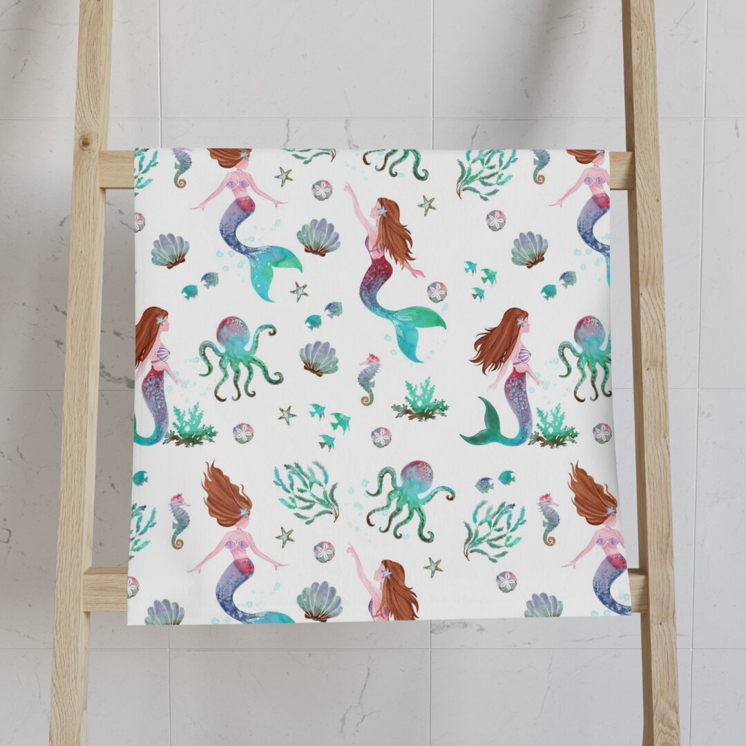 Mermaid Sea Life Hand Towel, Kitchen or Bathroom Towel, Distressed Fish ...