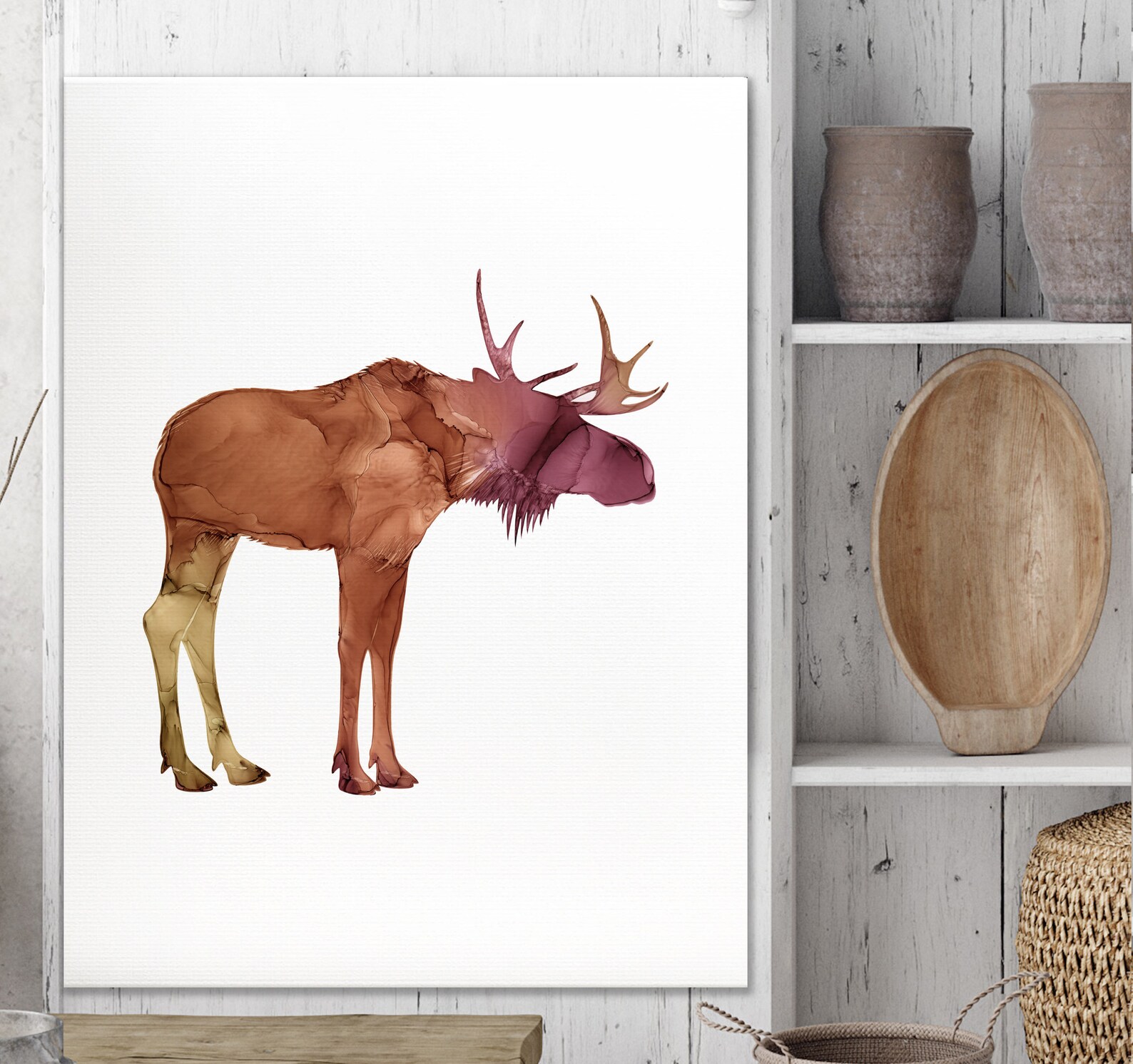 Moose Canvas Wall Art Abstract Alcohol Ink Painting Animal - Etsy