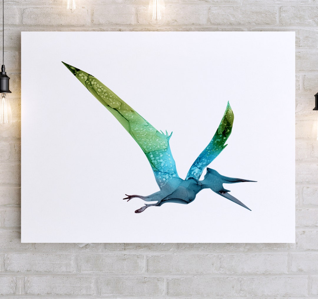 Dinosaur Canvas Wall Art, Abstract Alcohol Ink, Flying Pterosaurs ...
