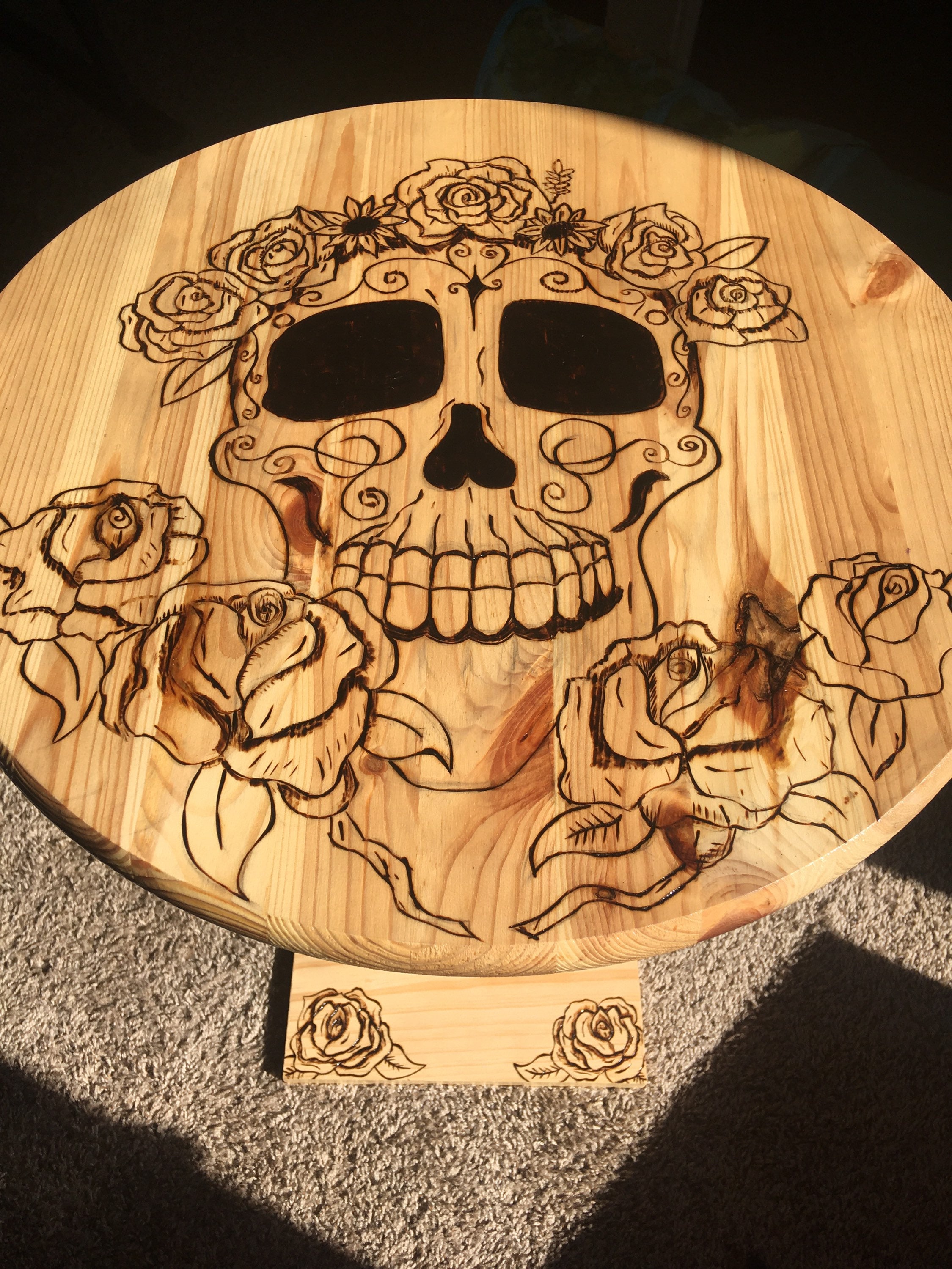 Wood Burned Coffee Table | Round Coffee Table | Skull Table | Accent ...