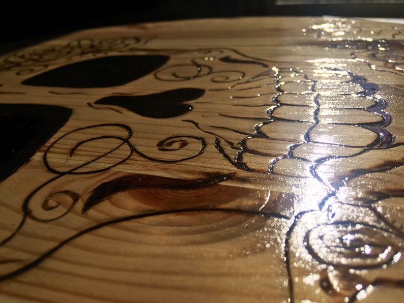 Wood Burned Coffee Table | Round Coffee Table | Skull Table | Accent ...