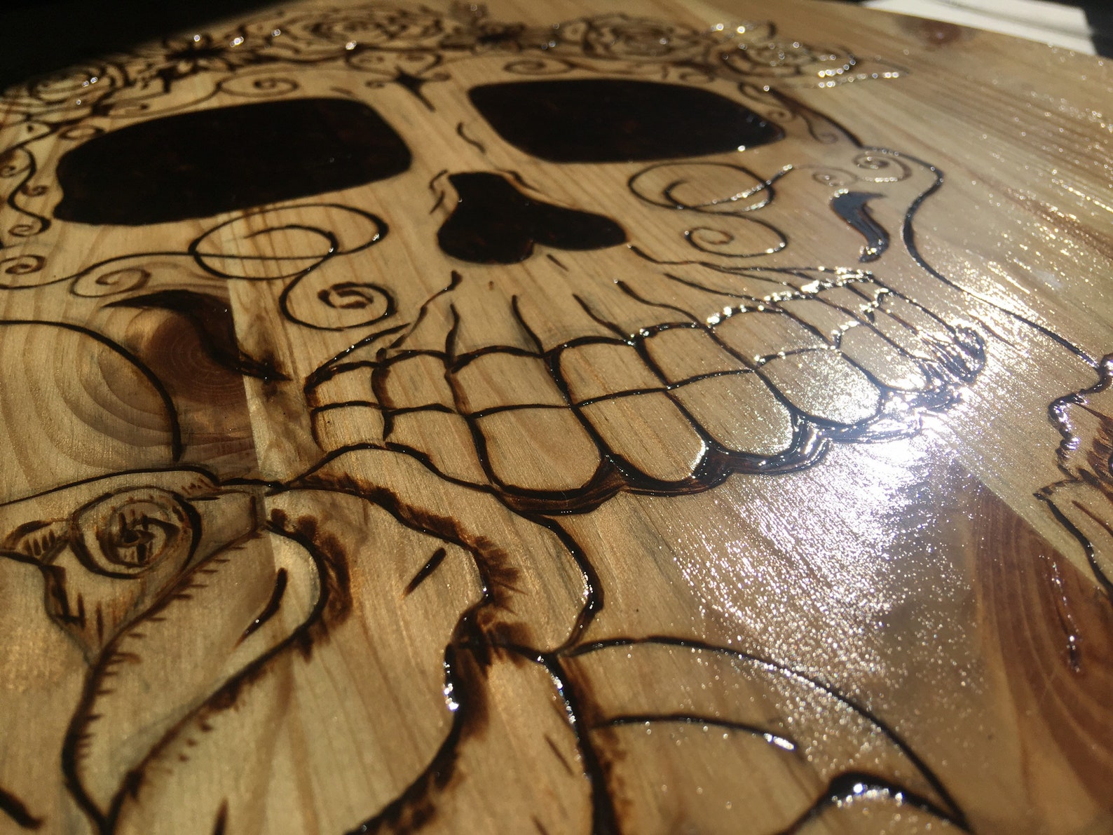 Wood Burned Coffee Table Round Coffee Table Skull Table Accent Table ...