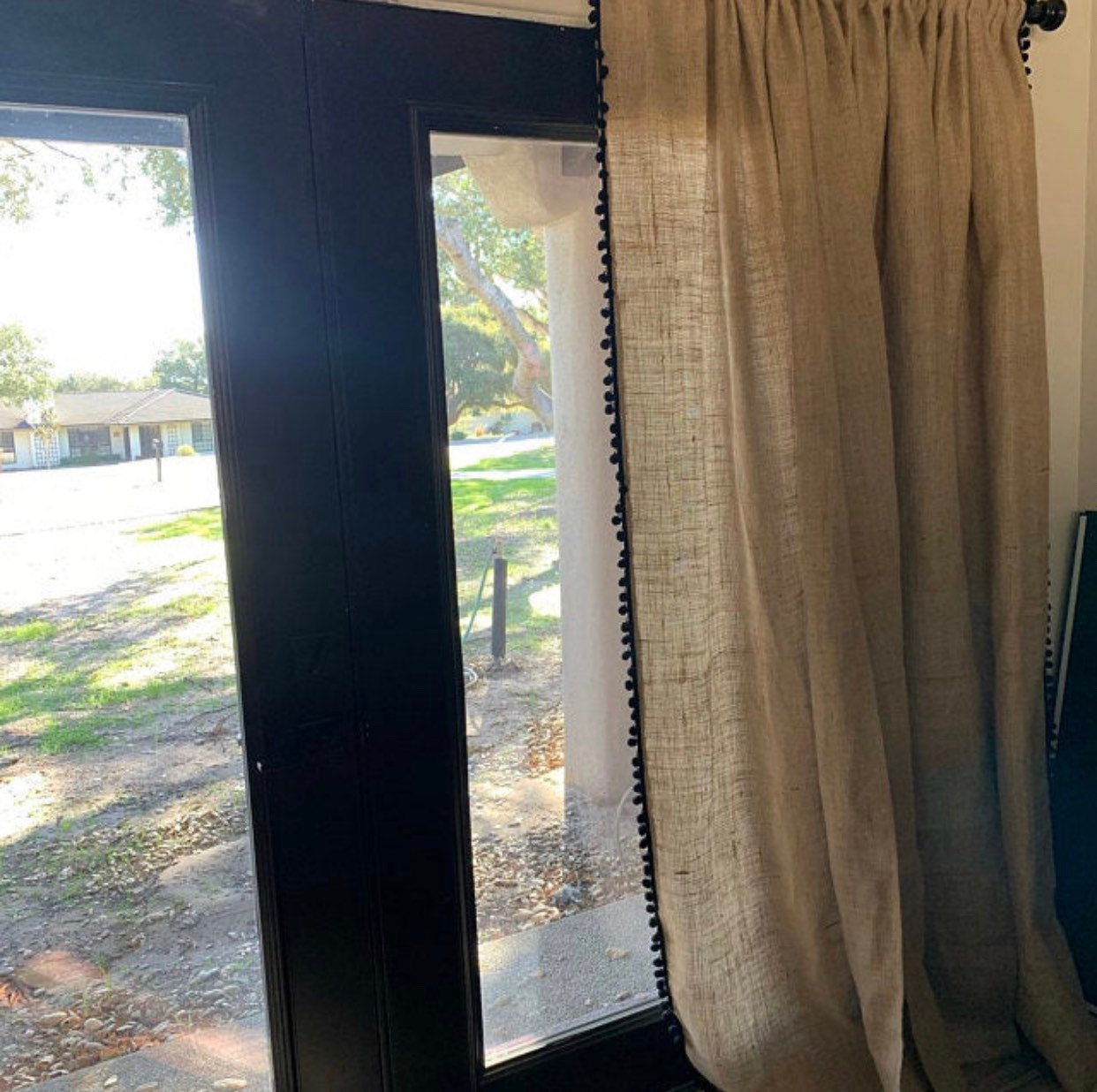 Pair Natural Burlap Curtain Panels With Pom Pom Trim/ - Etsy UK