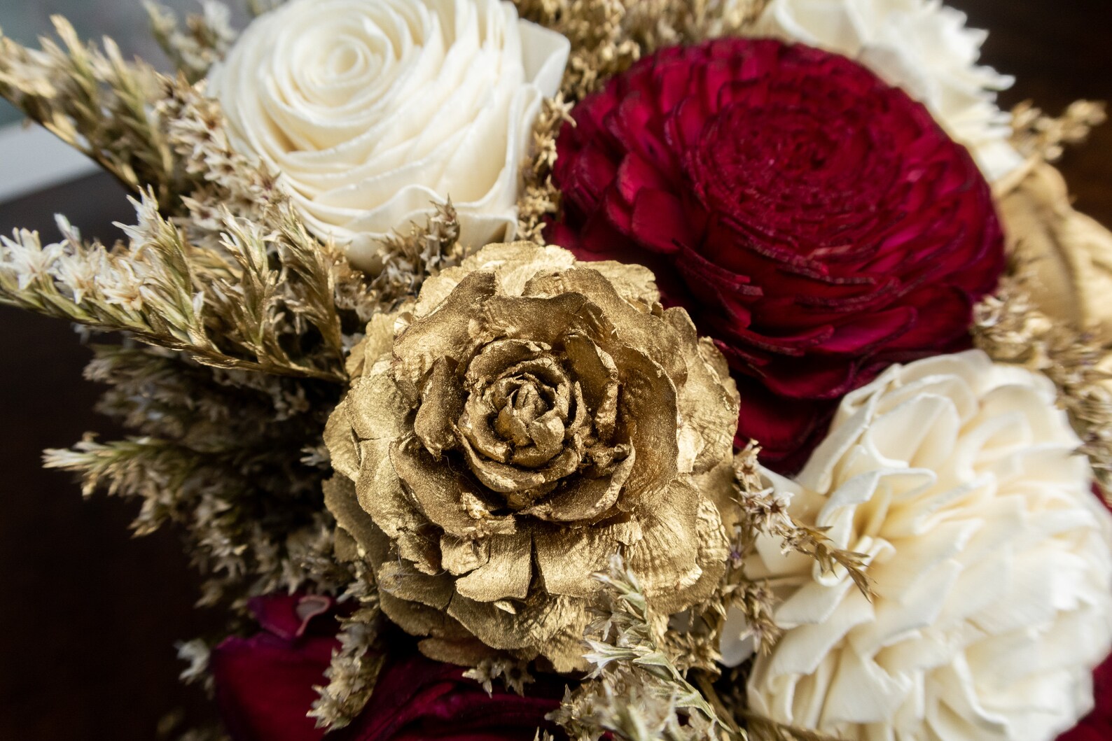 Deep Red Gold and Ivory Sola Rose Flower Bouquet Elegant - Etsy