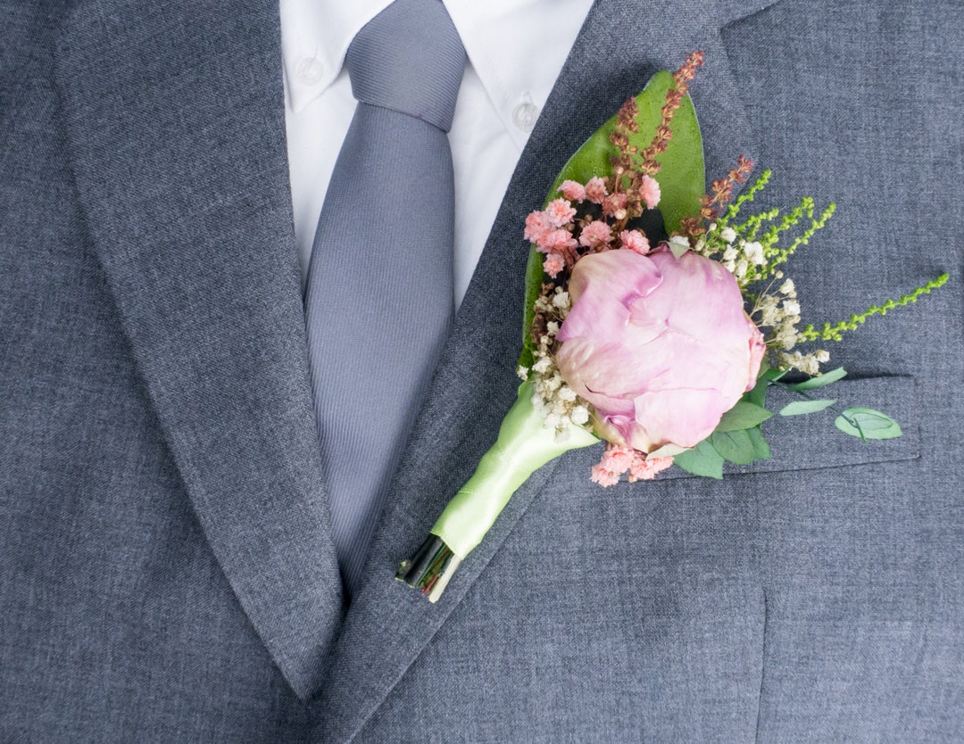 Peony Groom Boutonniere, Real Preserved Flowers, Blush Pink Peony ...