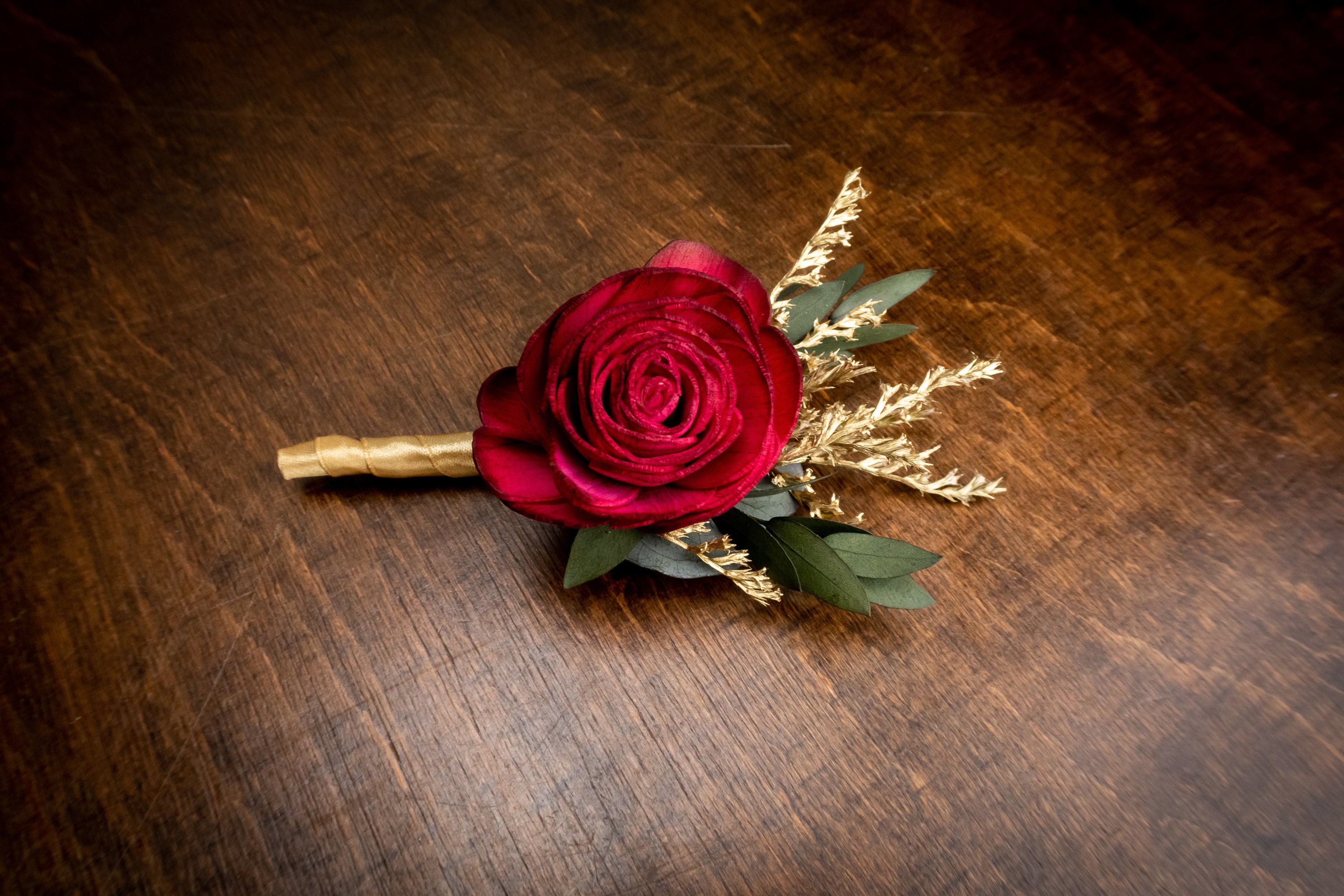 Deep Red and Gold Sola Rose Flower Boutonniere Elegant Winter - Etsy