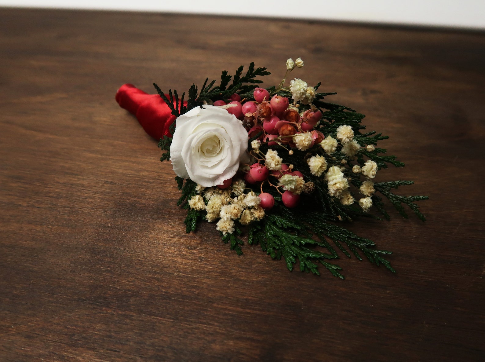 Winter Wedding Single Rose Boutonniere With Berries Real | Etsy