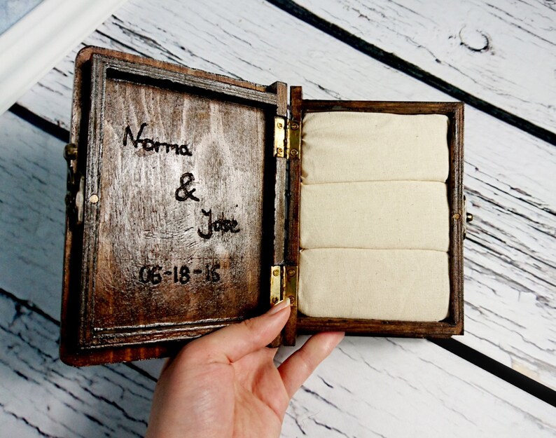 Book Shaped Wedding Ring Box: Rustic Burlap, Shabby Chic - Etsy