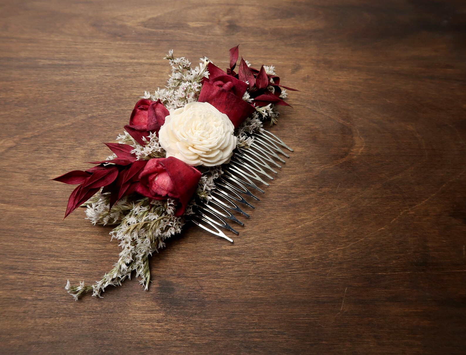 Alternative Bride Burgundy Rustic Woodland HAIR COMB Sola and - Etsy