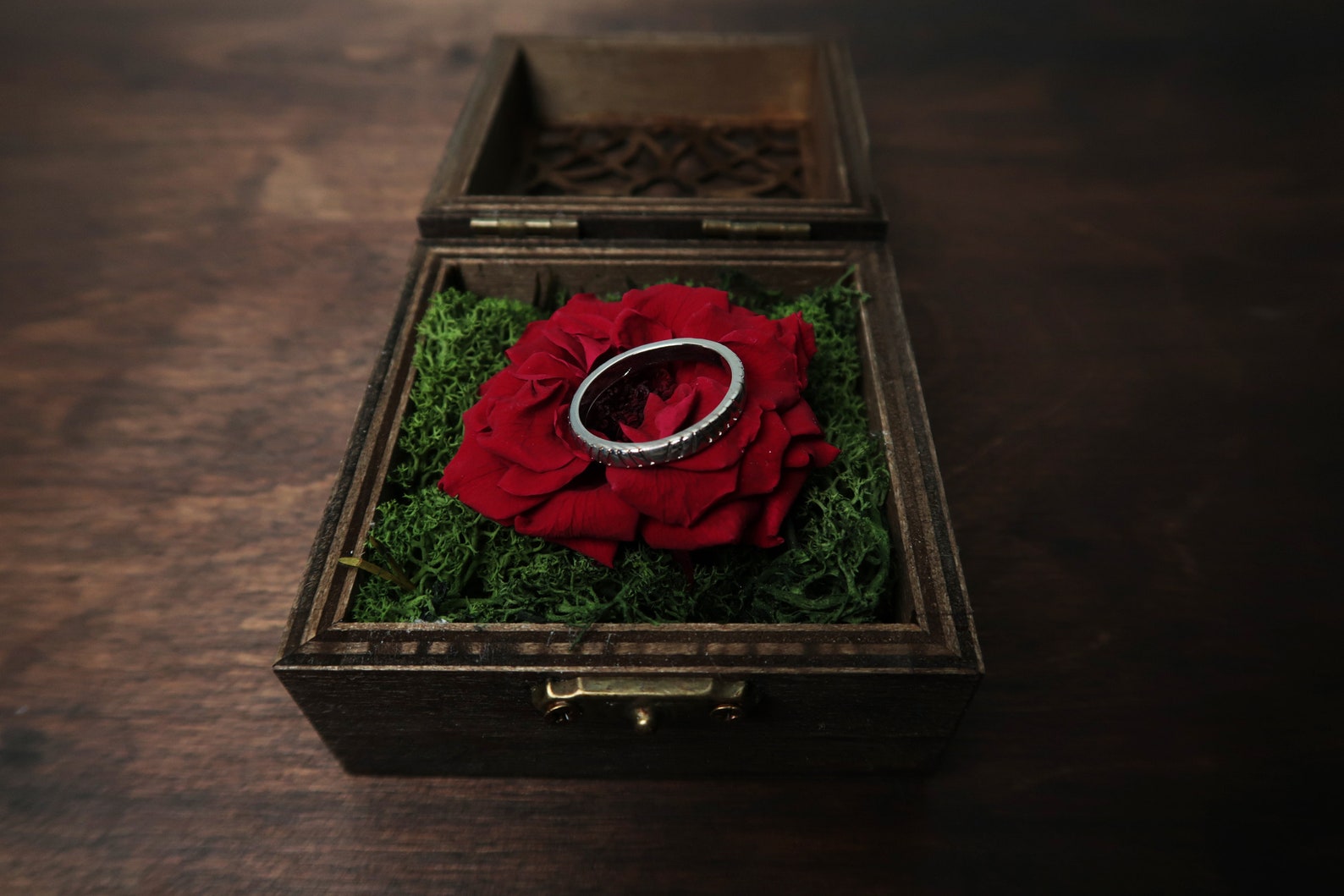 Red Rose Engagement Proposal Box With Green Moss Red Wild - Etsy