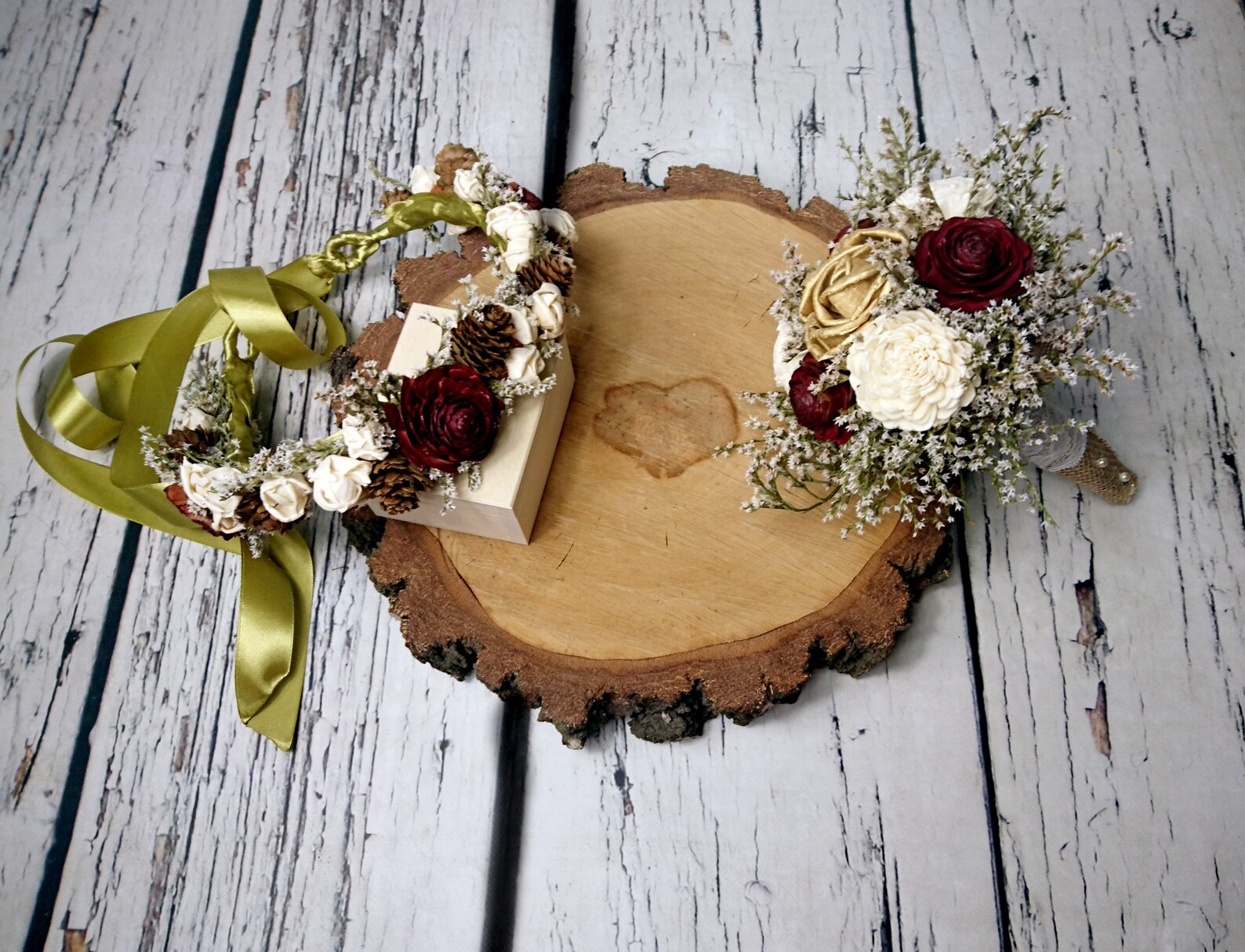 Small Burgundy Ivory Gold Rustic Wedding BOUQUET Sola Flowers - Etsy Canada