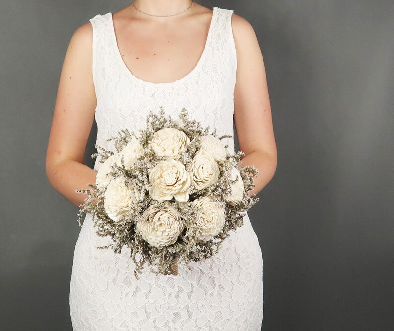 Large Ivory Rustic Wedding BOUQUET Sola Flowers Dried Limonium - Etsy