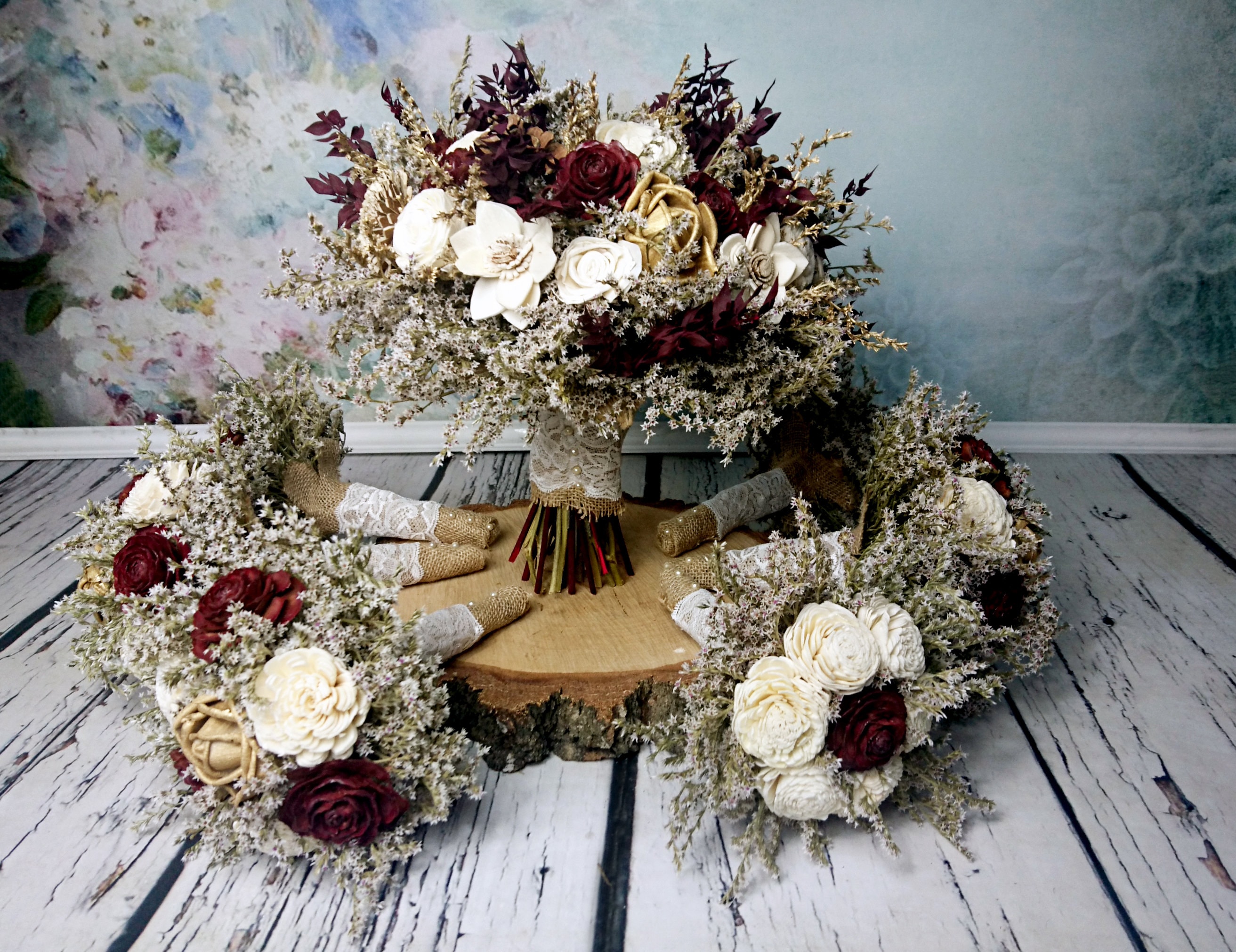 Gold And Burgundy Flower Arrangements Winter Sola Flower Bouquet,
