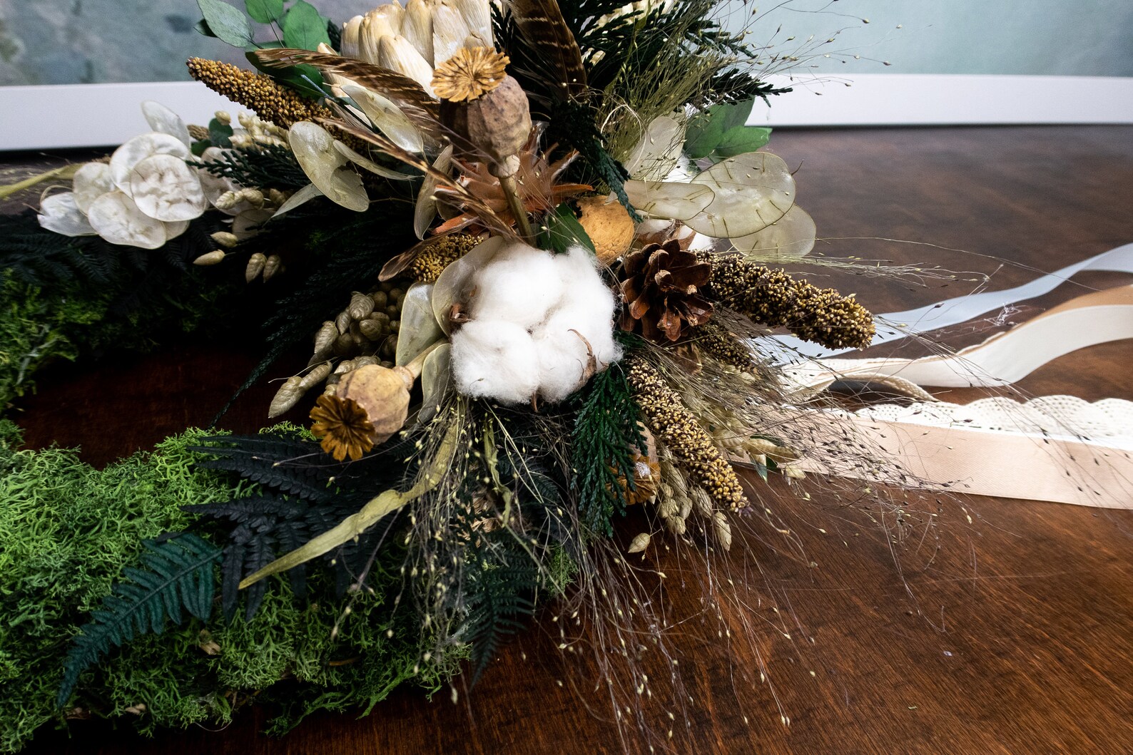 Boho Rustic Wreath With Feathers and Ribbons Preserved Moss - Etsy