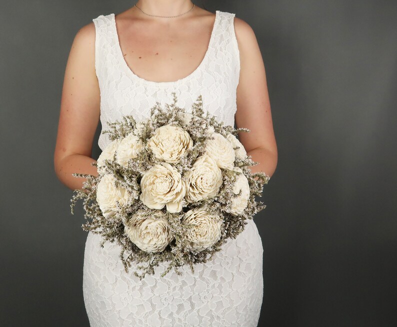 Large Ivory Rustic Wedding BOUQUET Sola Flowers Dried Limonium | Etsy