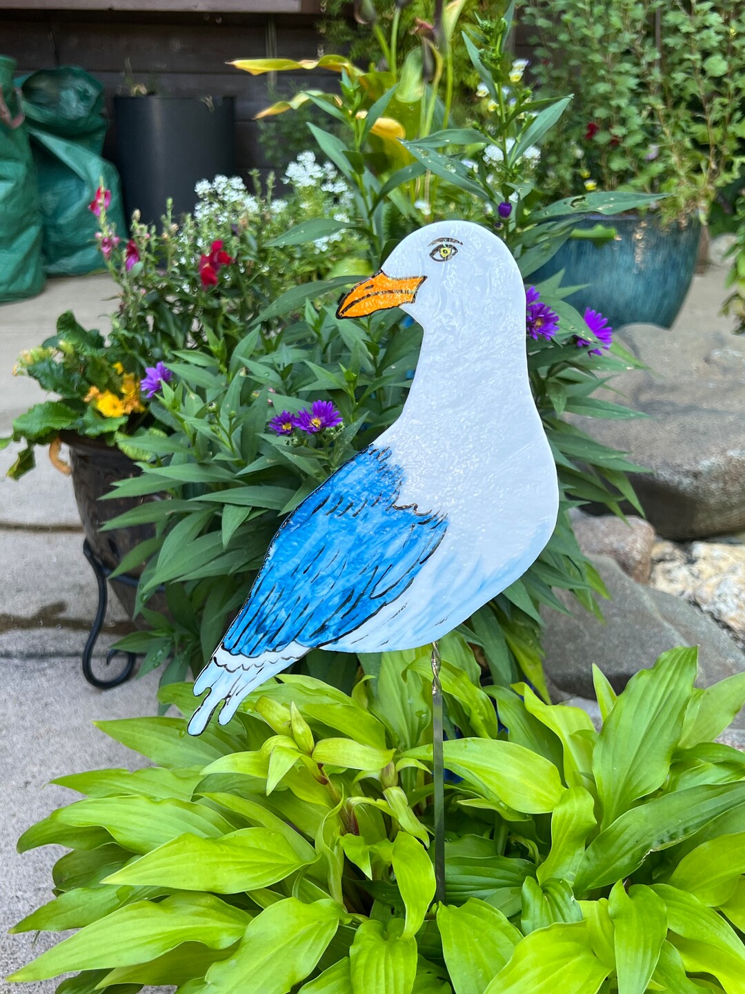 Garden Art, Fused Glass Seagull Garden Stake - Etsy