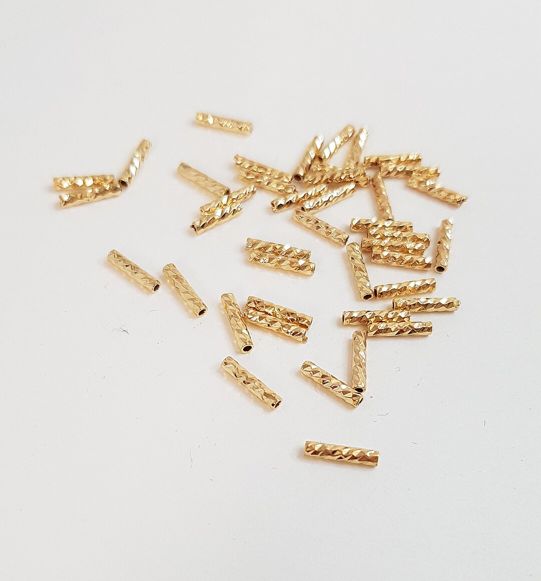 Lot of 25 or 50 Twisted Column Tube Beads in 18k Gold-plated Metal 7x1 ...